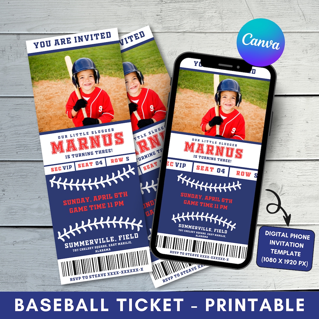 Printable Baseball Tickets, Baseball Ticket Template, Baseball Birthday ...