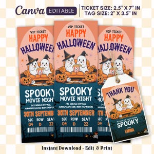 Editable Halloween Movie Night Ticket Template, Spooky Halloween Party ...