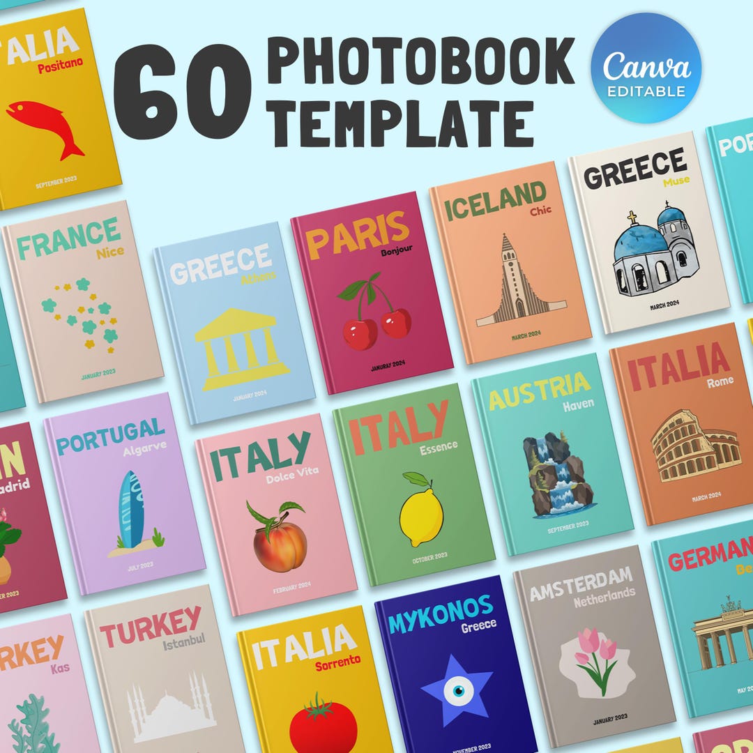 60 Travel Photobook Template Bundle, Travel Photo Book Covers, Editable ...