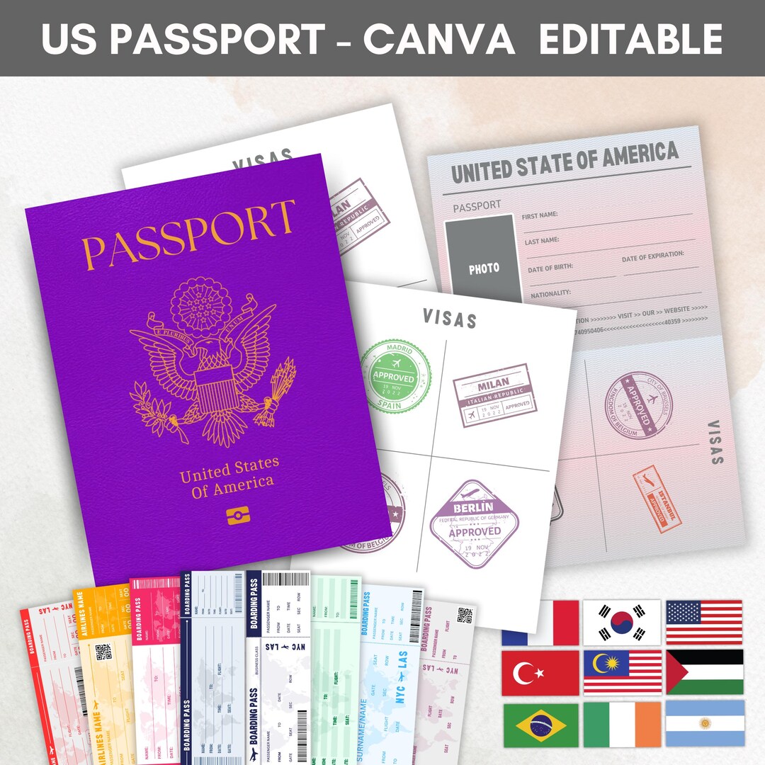 Editable Us Passports for Kids, Printable Passport for Kid for Playing ...