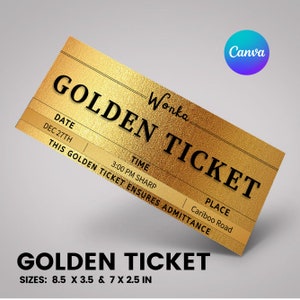 Golden Ticket Template, Printable Golden Ticket Editable Template ...