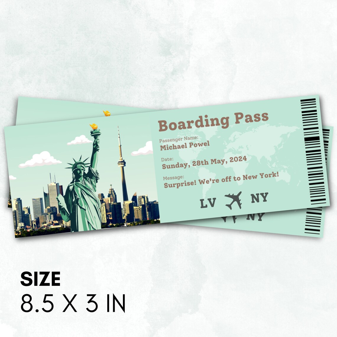 Editable Boarding Pass Template, New York Boarding Pass, Surprise Trip ...