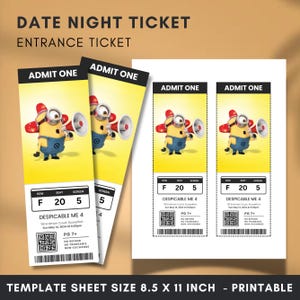 Editable Despicable Movie Ticket Birthday Invitation, Movie Party ...