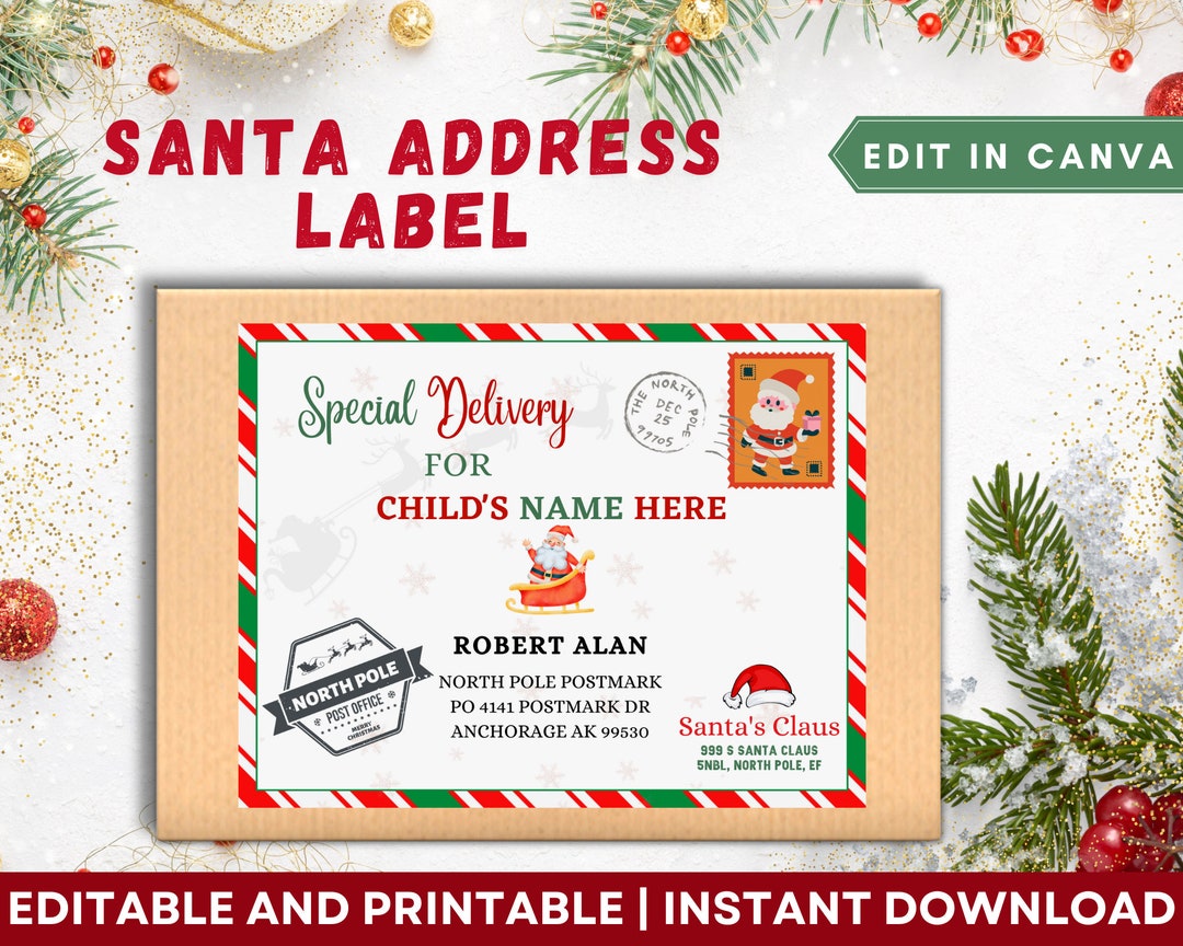 Christmas Santa Mail Stickers, Santa Address Labels, North Pole Mail ...