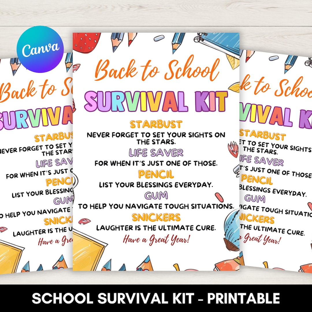 Editable Back to School Survival Kit, First Day of School Gift Tag ...