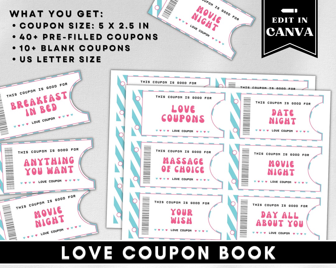 Love Coupon Book, Printable Coupons for Him/for Her, Editable Love ...