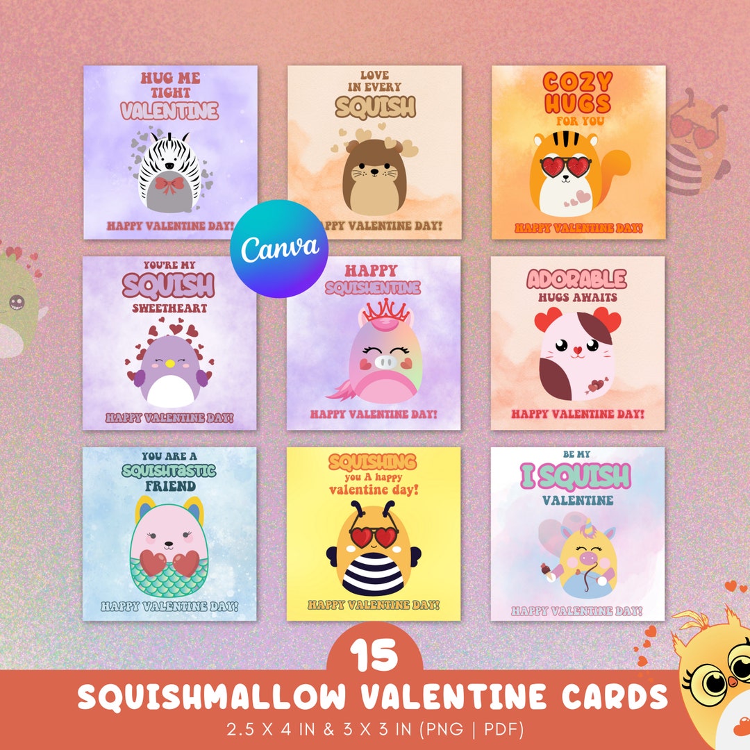 15 Squishmallow Valentine Day Cards, Valentine Squishmallow Stickers ...