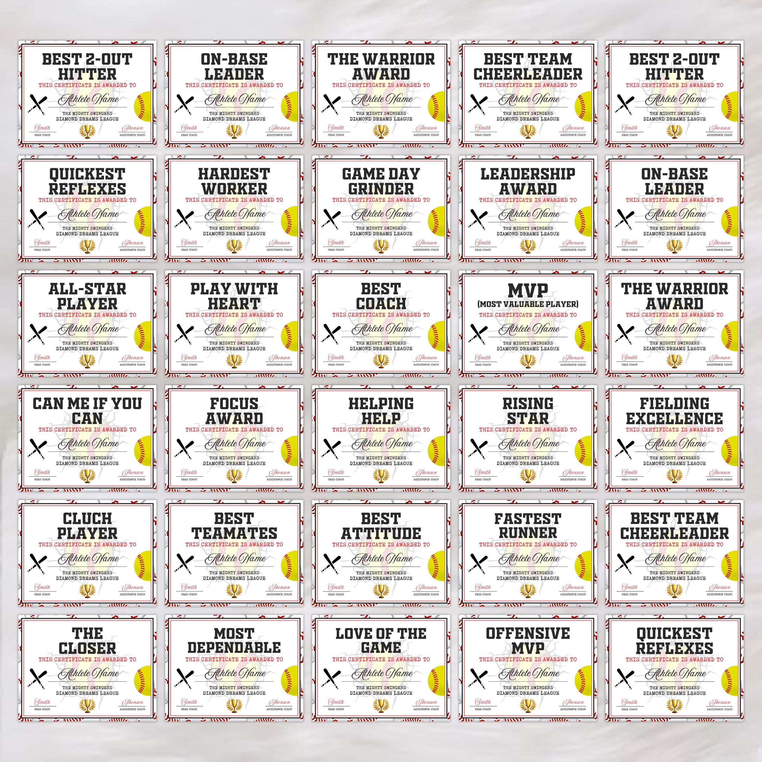 Editable Softball Award Certificate, Softball Award Printable, Softball ...