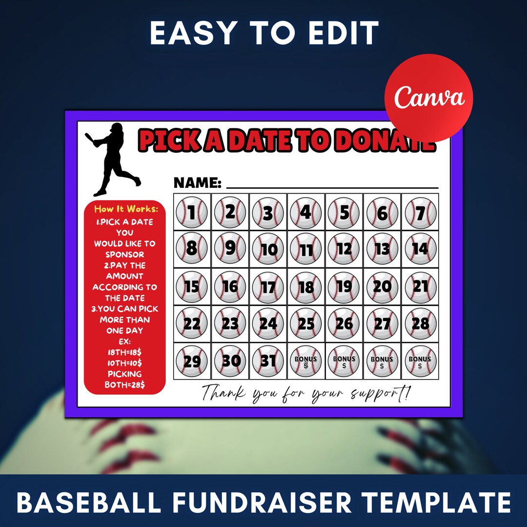 Editable Baseball Calendar Fundraiser Template | Clear the Board ...