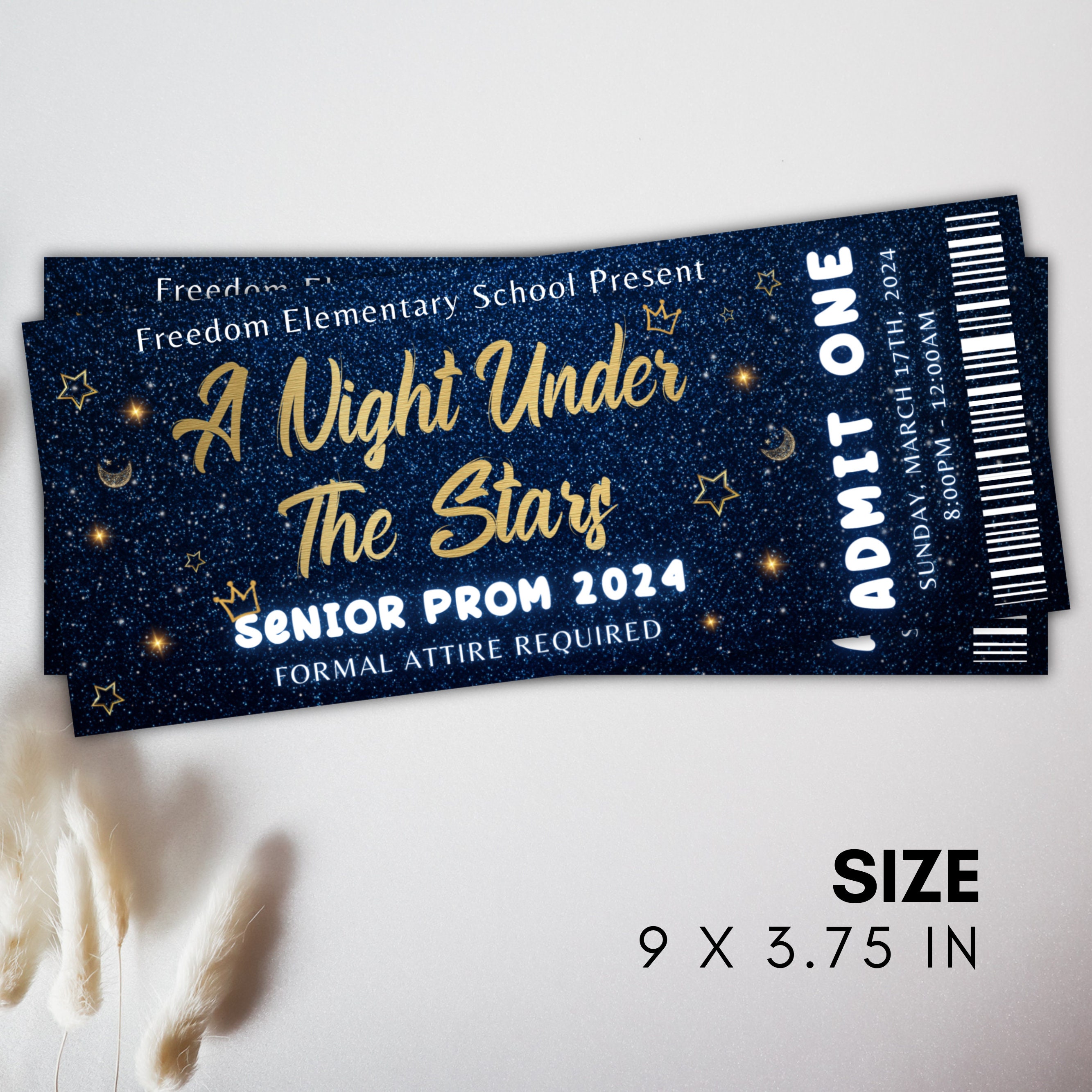 Prom Ticket Template, A Night Under the Stars Prom Ticket, Ticket ...