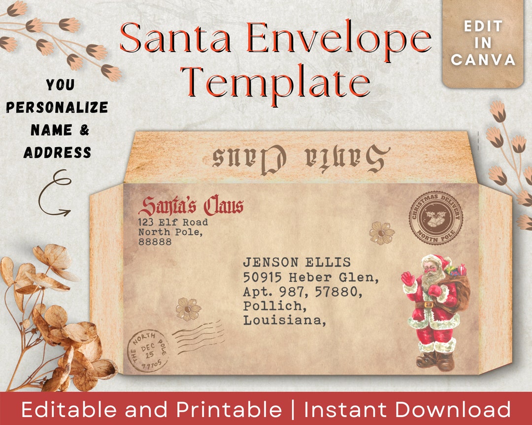 Christmas Santa Mail Envelope, Santa Envelope Template, Official Santa ...