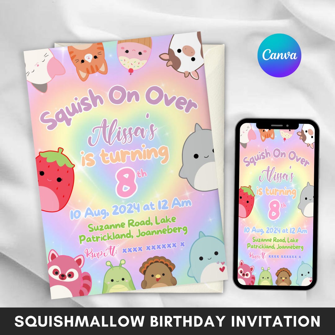 Squishmallow Birthday Invitation, Squishy Invitation,customizable ...