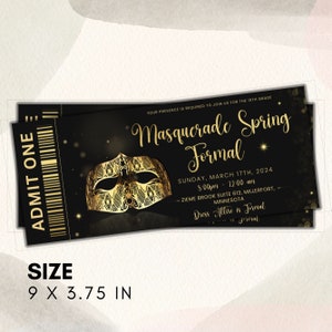 Prom Ticket Template, Prom Masquerade Theme Ticket, Ticket Template ...