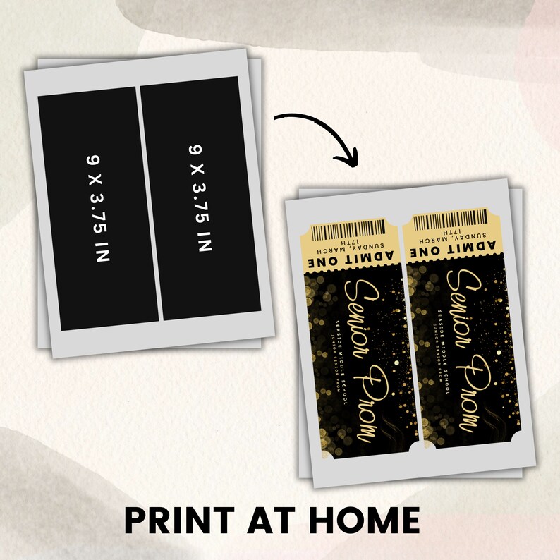 Prom Ticket Template, Prom Senior Gold & Black Theme Ticket, Ticket ...