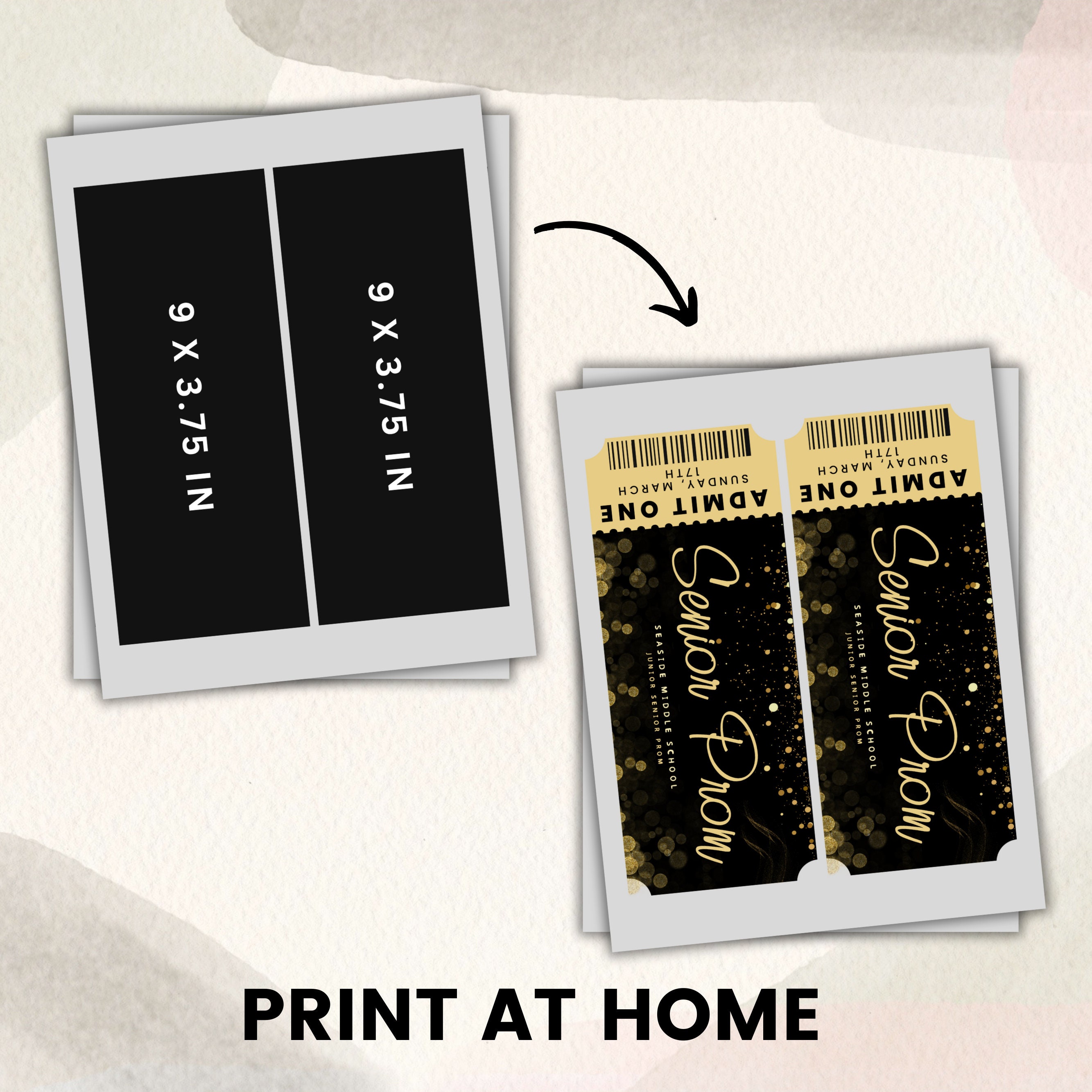 Prom Ticket Template, Prom Senior Gold & Black Theme Ticket, Ticket ...