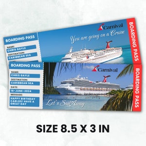 Printable Carnival Cruise Ticket Boarding Pass, Surprise Vacation Trip ...