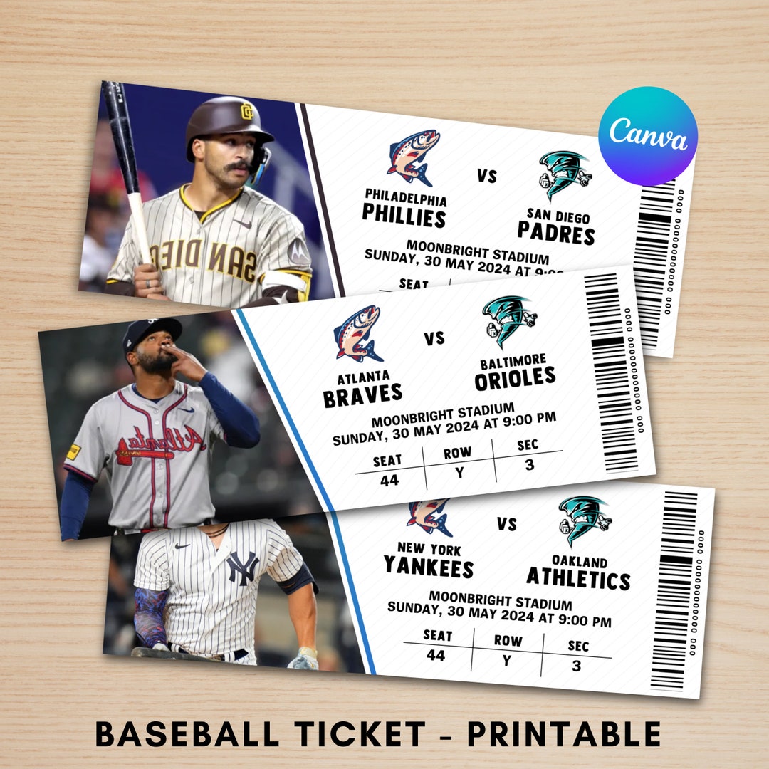 Printable Baseball Tickets, Baseball Ticket Template, Baseball Birthday Surprise, Instant ...