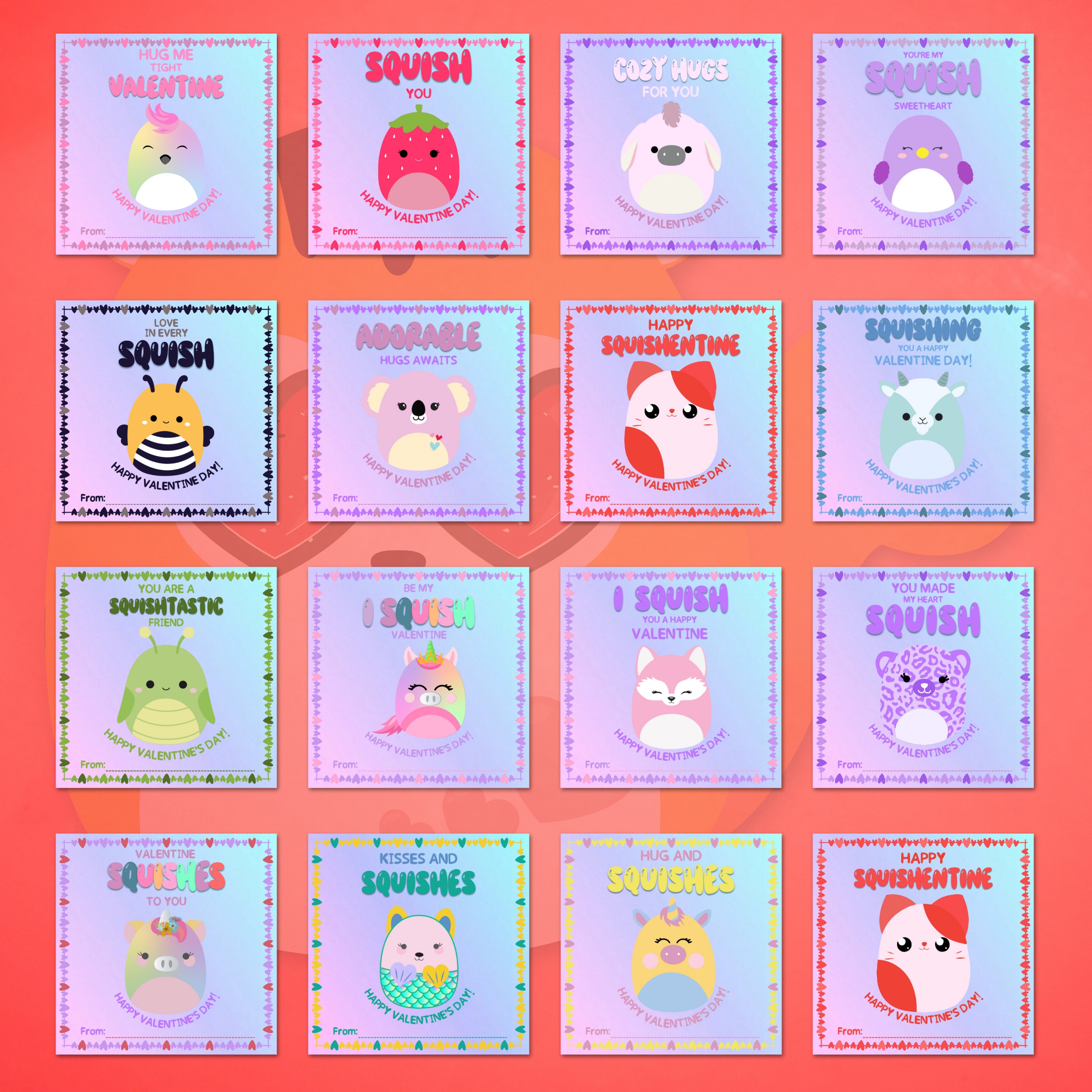 15 Squishmallow Valentine Day Cards, Valentine Squishmallow Stickers ...