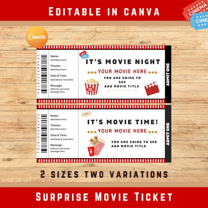 Movie Night Ticket Movie Ticket Fake Movie Ticket Cinema - Etsy Australia