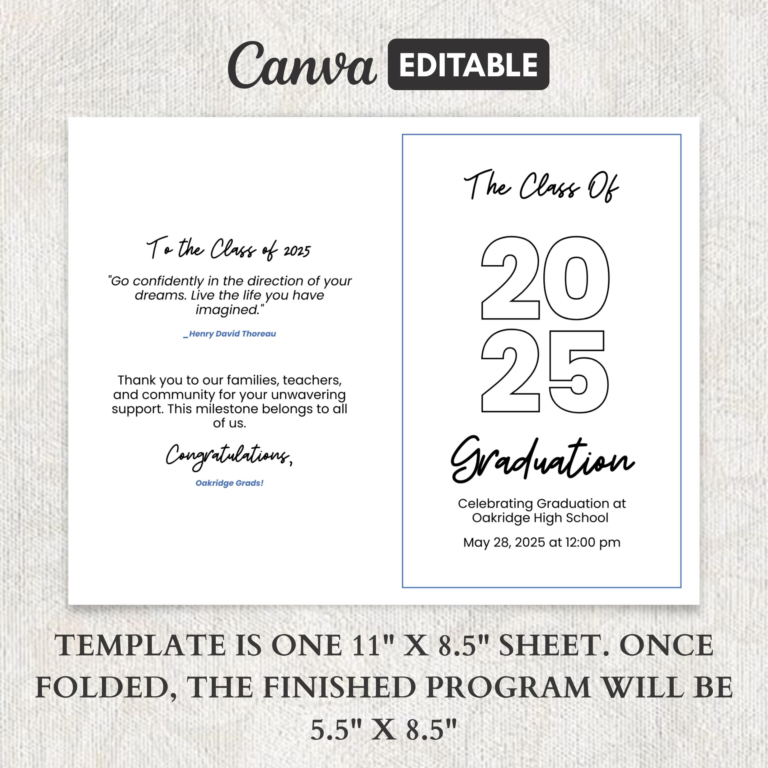 2026 Graduation Program Template, Editable 2026 Ceremony Card, Class of ...