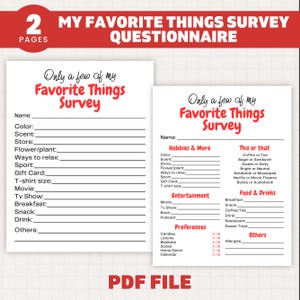 My Favorite Things Survey Questionnaire Printable, Employee Favorite ...