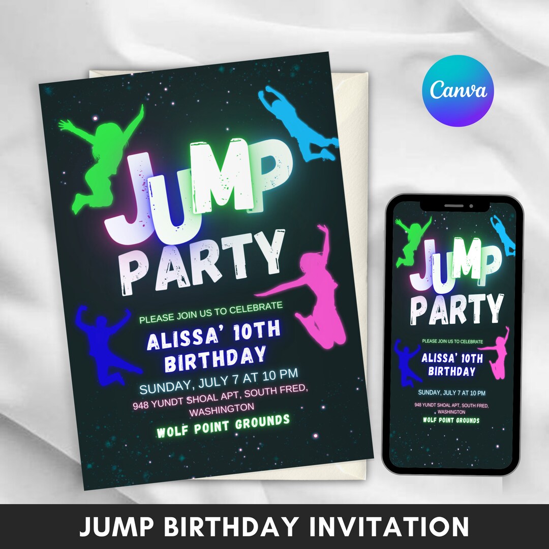 Jump Birthday Invitation, Trampoline Party Invite, Editable Printable ...