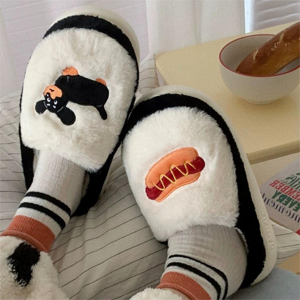 Cute Cotton Slippers for Dogs, Warm Soft-soled Furry Slippers for ...