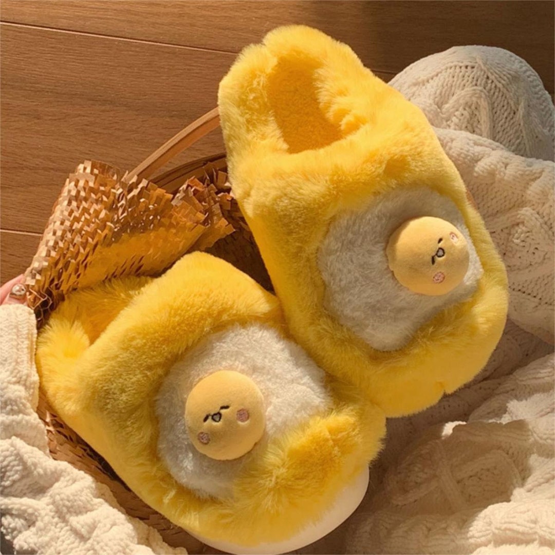 Cute Creative Egg Yolk Plush Shoes, Fashionable Warm Cotton Slippers ...
