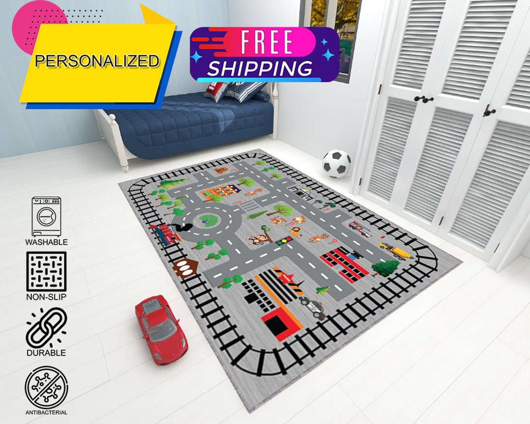 City Patterned Rug, Car Roadmap Carpet, Kids Room Rug, Nursery Rug ...