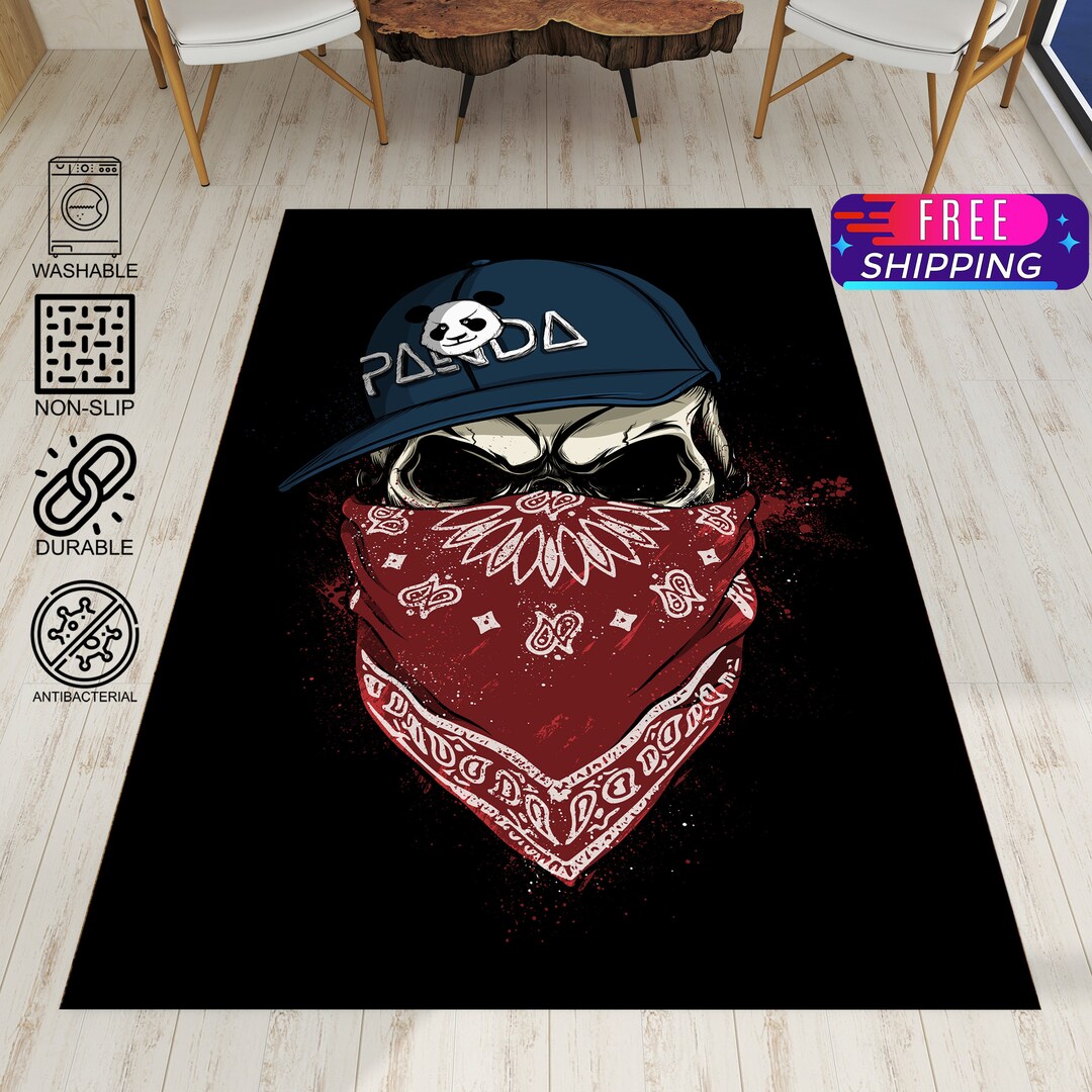 Thug Life, Skull Patterned Rug, Black Color Rug, Minimalist Rug, Modern ...