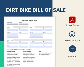 MOTOR CYCLE Bill of Sale Printable PDF Form - Etsy