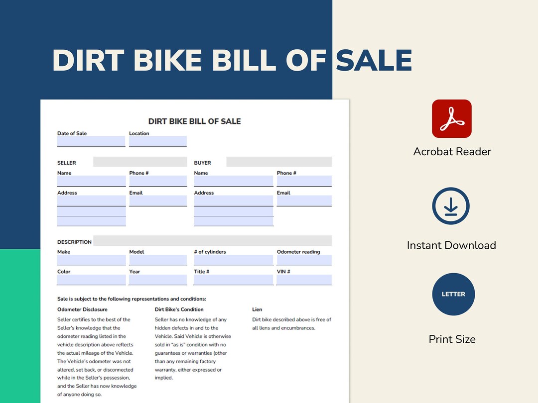 Dirt Bike Bill of Template (instant Download) - Etsy