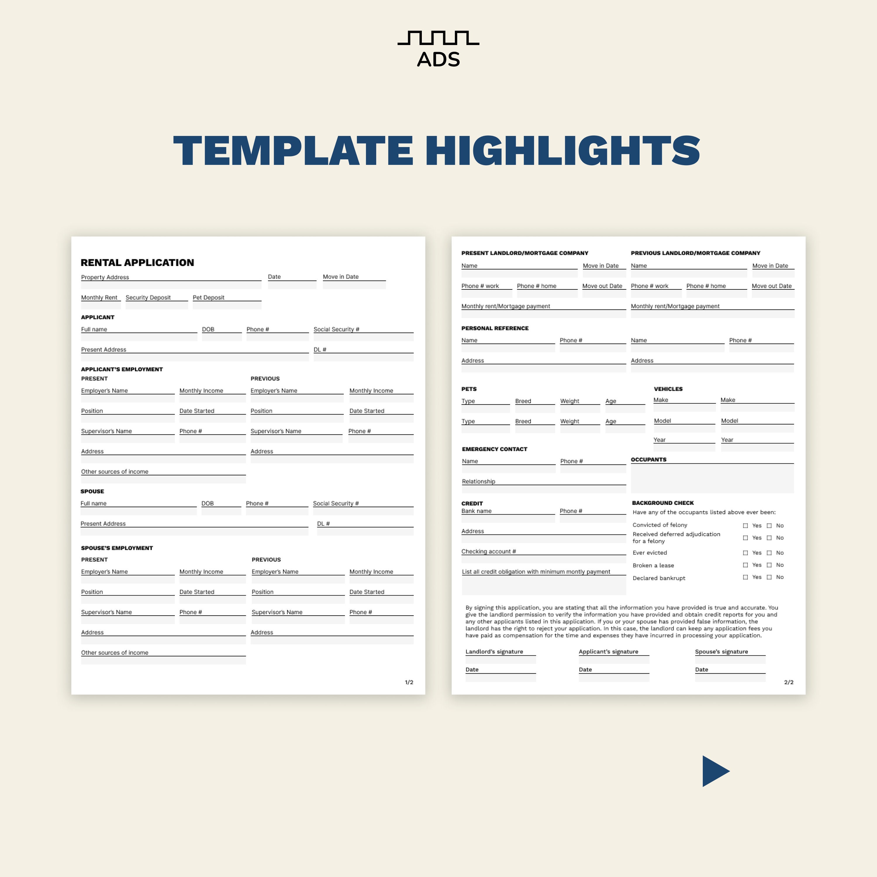 Simple Rental Application Form | 2 Page | Printable PDF - Etsy