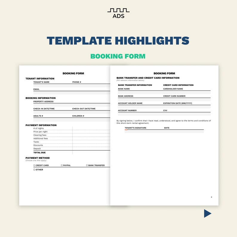 Printable Short Term Rental Agreement + Booking Form Included ...