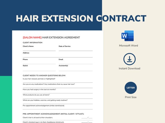 Editable Hair Extension Contract Template 3 Page Word - Etsy