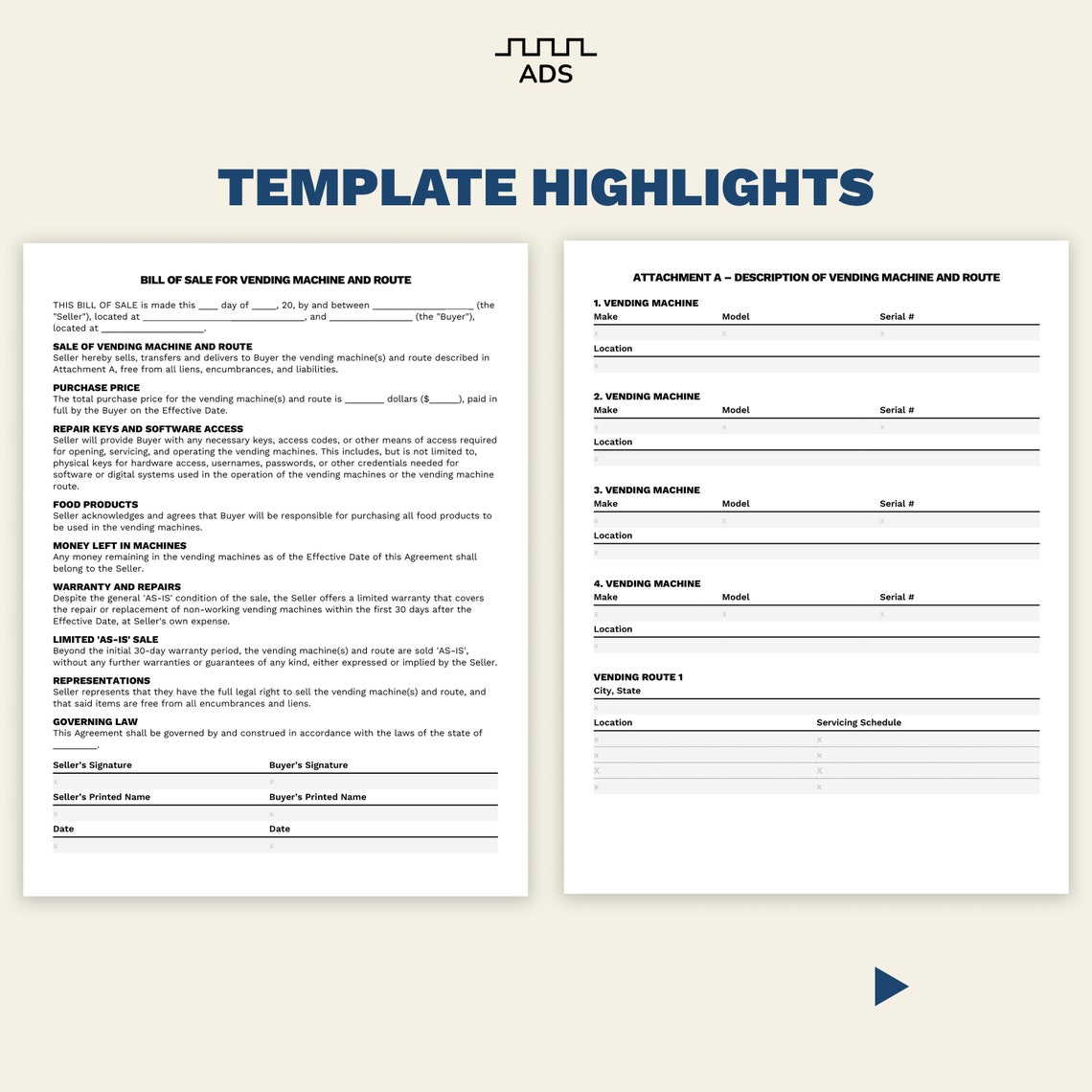 Simple Bill of Sale Vending Machine and Routes + Contract Template ...