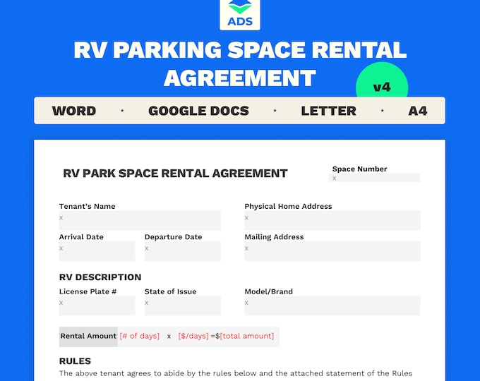 RV Parking Space Rental Agreement | RV Lot Rental Agreement | Letter ...