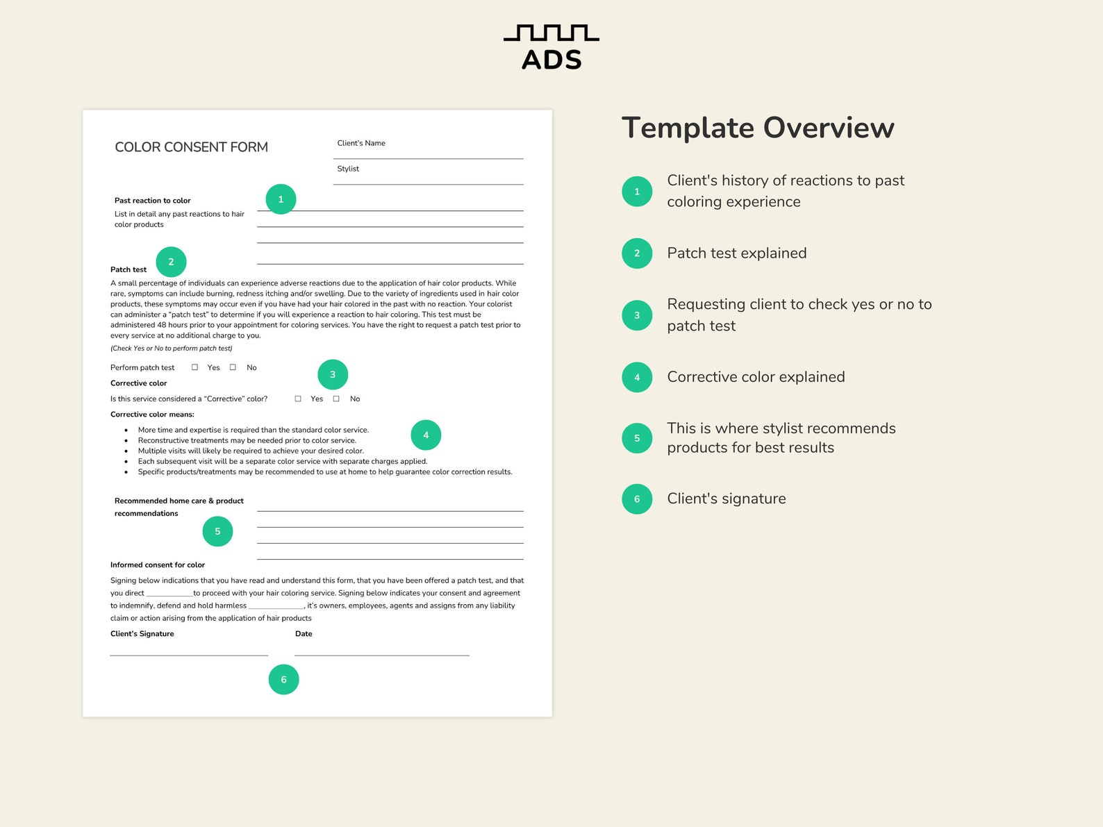 Hair Color Consent & Waiver Form | One Page Letter Size Word Document ...