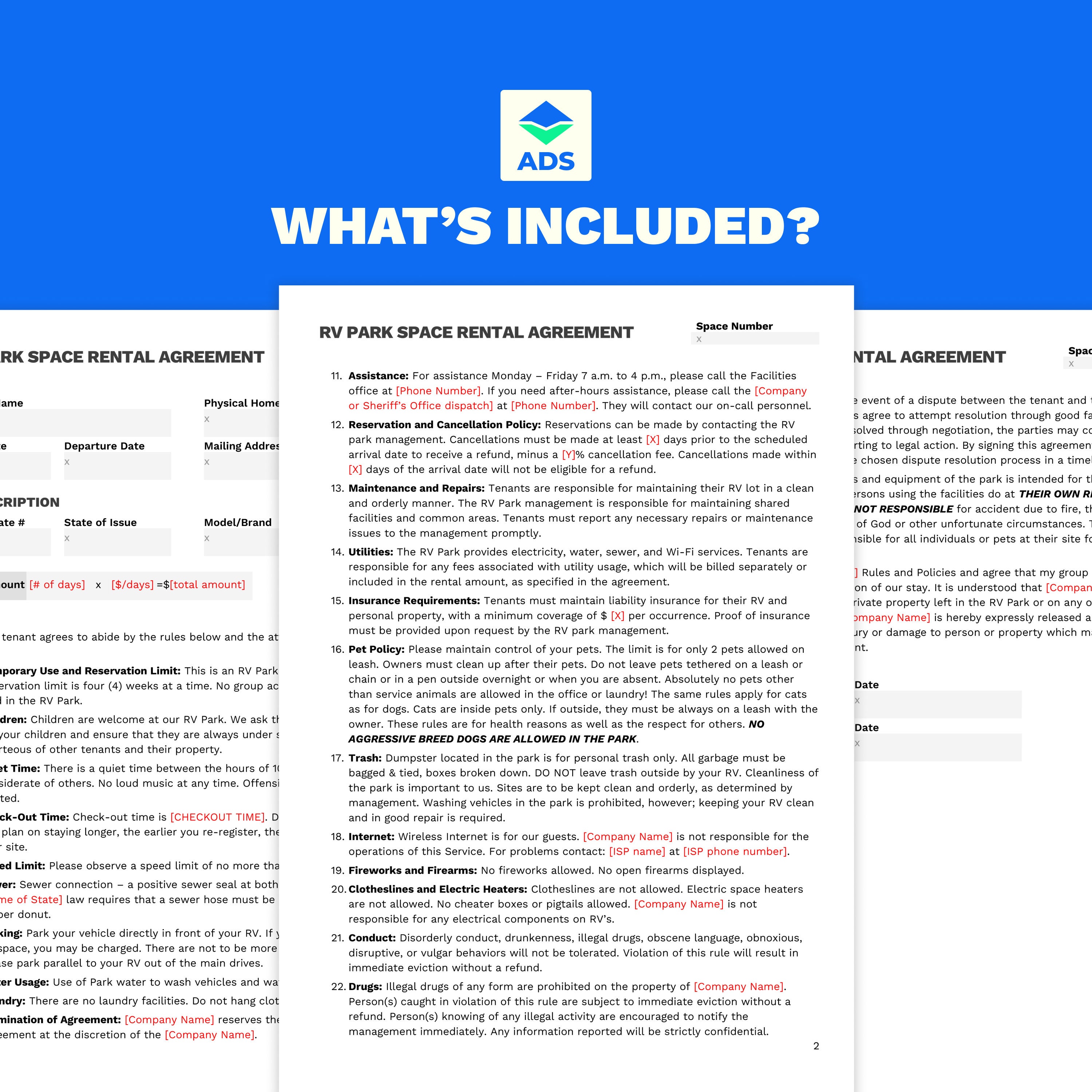 RV Parking Space Rental Agreement: Editable Word Template - Etsy