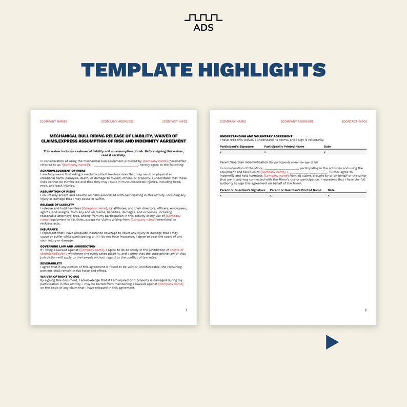 Mechanical Bull Liability Waiver Template (digital Download) - Etsy