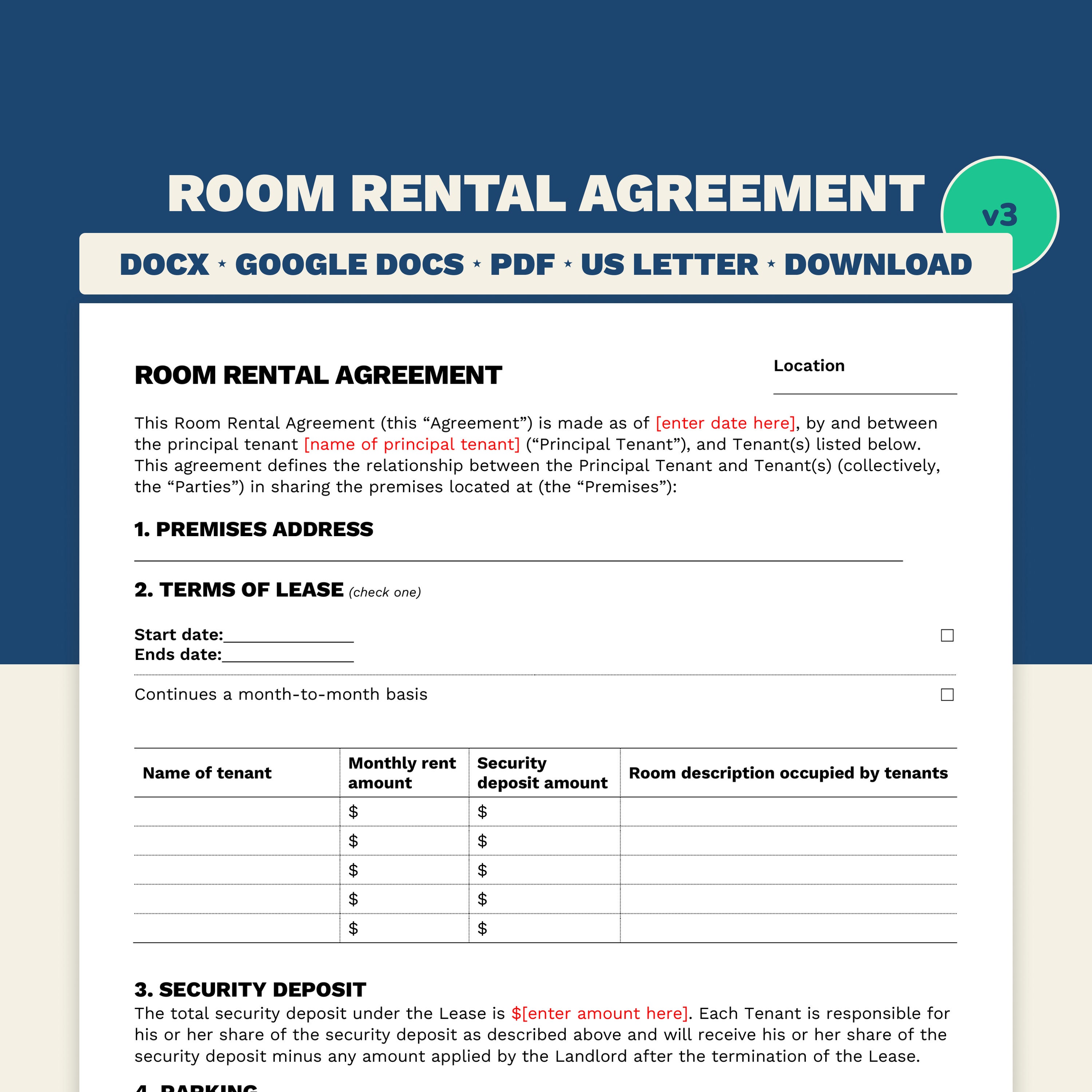 Room Lease Agreement Template