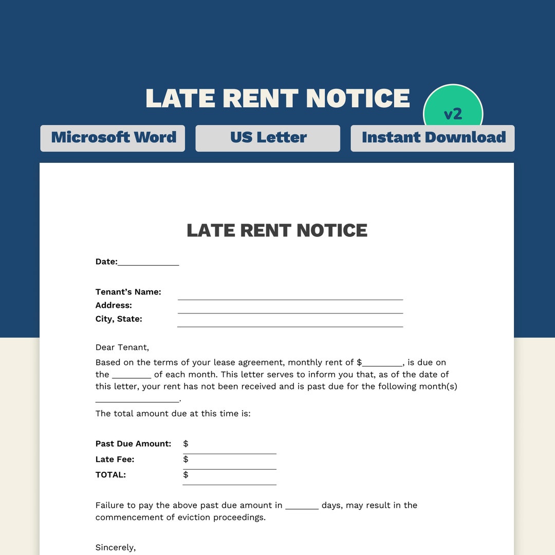 Late Rent Notice Past Due Rent Notice Template Late Payment Notice ...