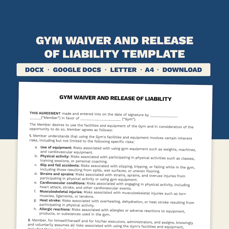 Gym Liability Waiver Template: Fitness Center Form (microsoft Word ...
