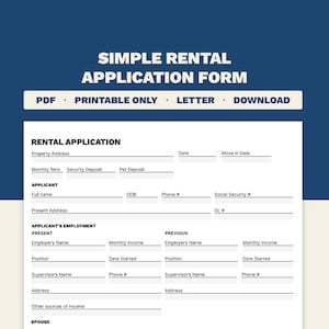 Simple Rental Application Form | 2 Page | Printable PDF - Etsy