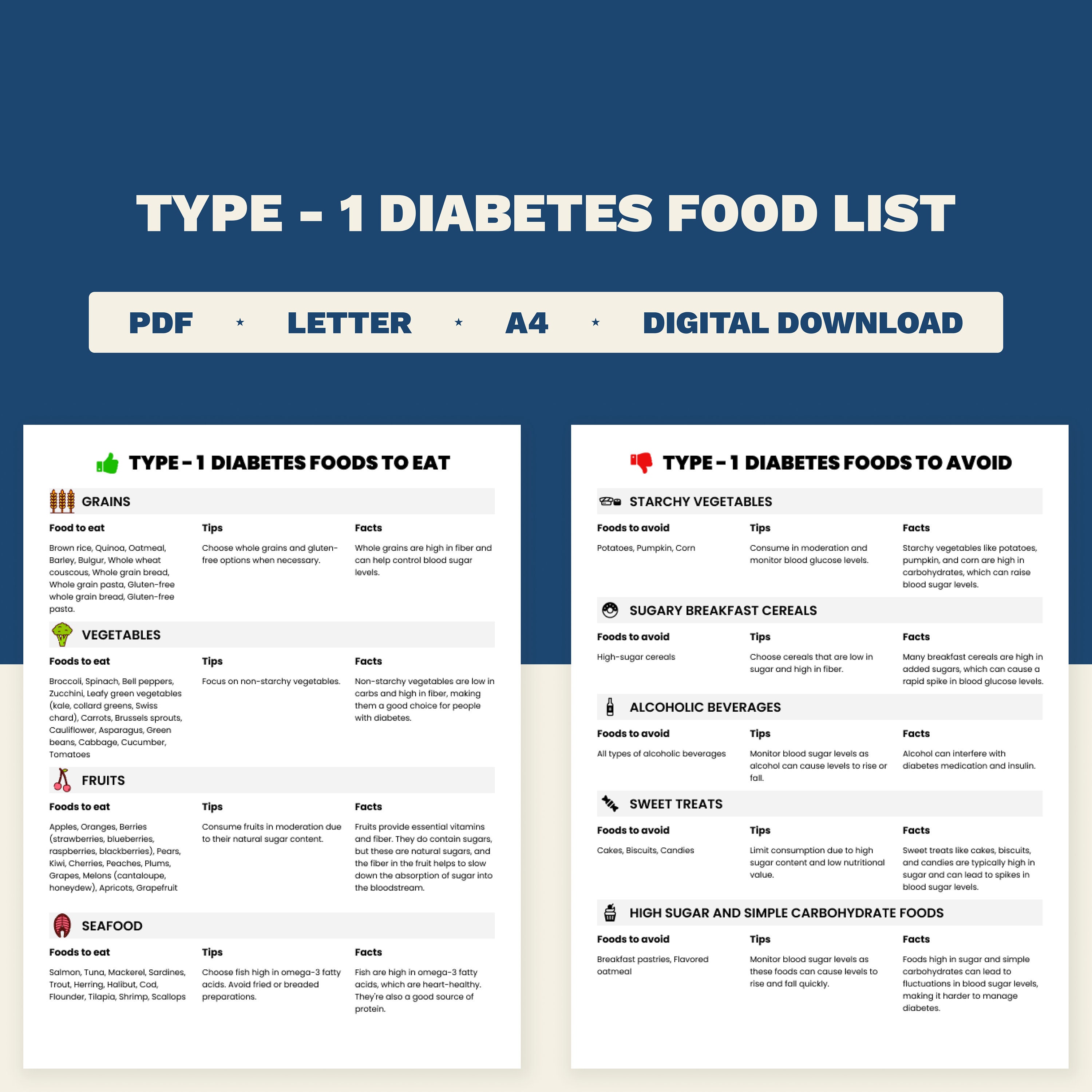 Type 1 Diabetes Food List | T1D Food Guide | DM 1 Foods to Eat and ...