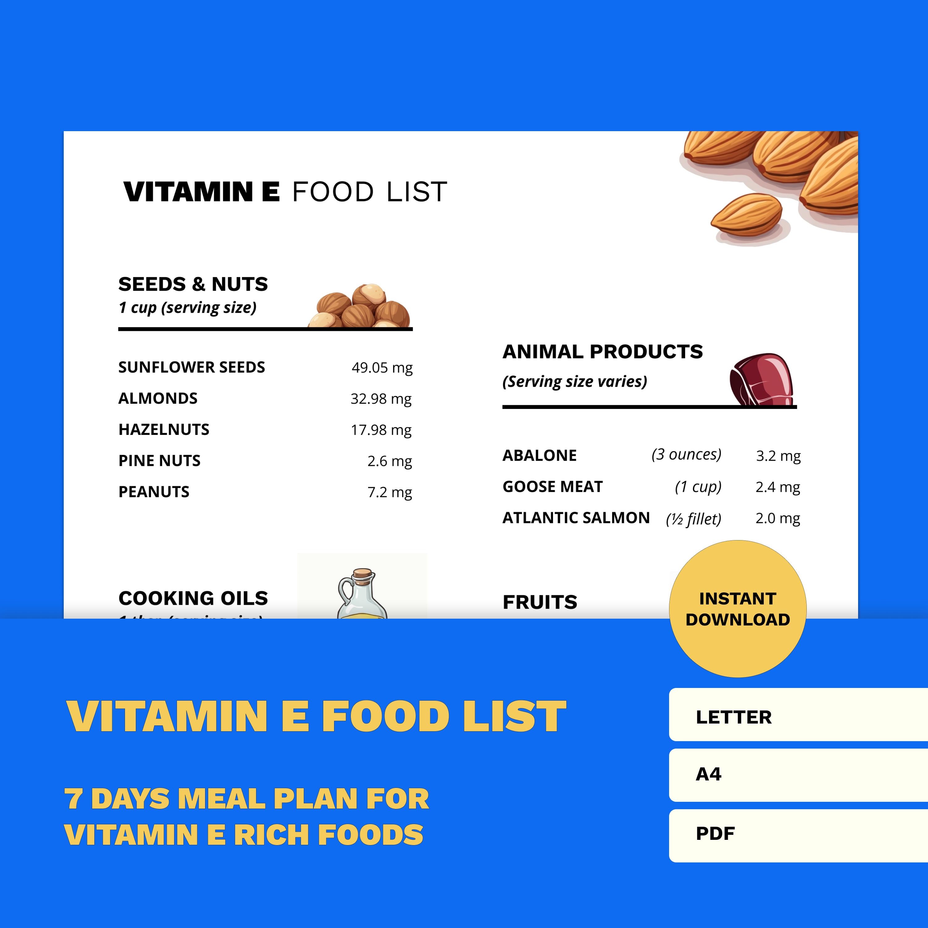 High Vitamin E Food List Printable | High Vitamin E Foods | Meal Plan ...