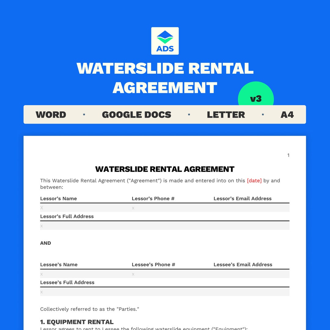Waterslide Rental Agreement | Inflatable Waterslide Rental Contract ...