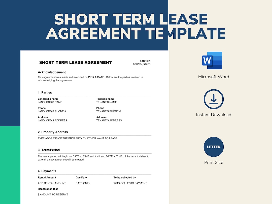Printable Short Term Rental (STR) Lease Agreement Template | Letter ...