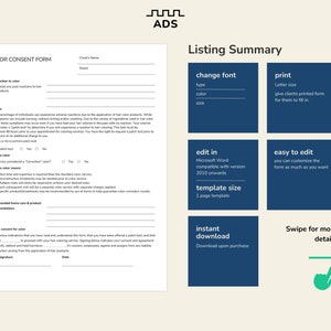 Hair Color Consent & Waiver Form | One Page Letter Size Word Document ...