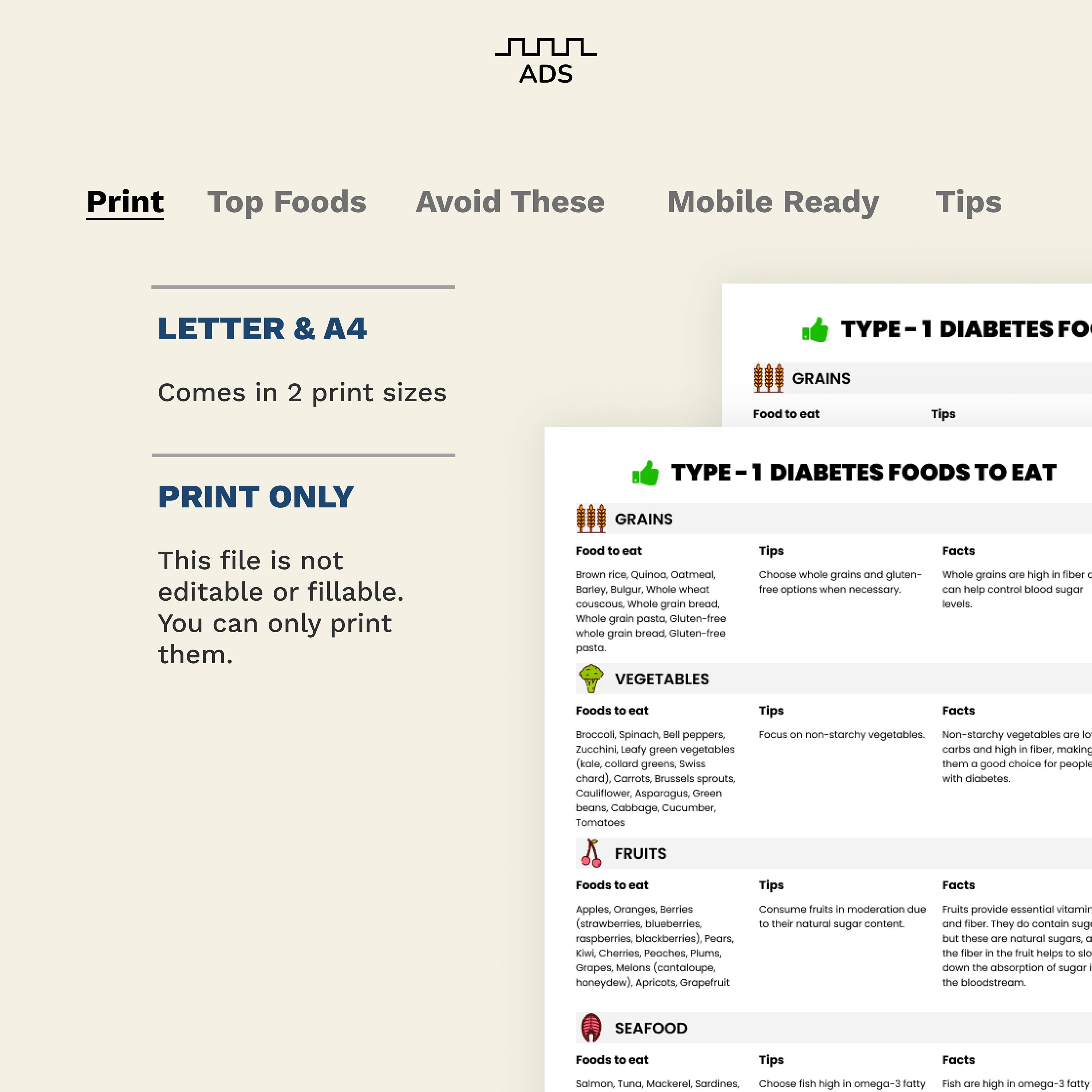 Type 1 Diabetes Food List: T1D Diet Guide (printable PDF) - Etsy